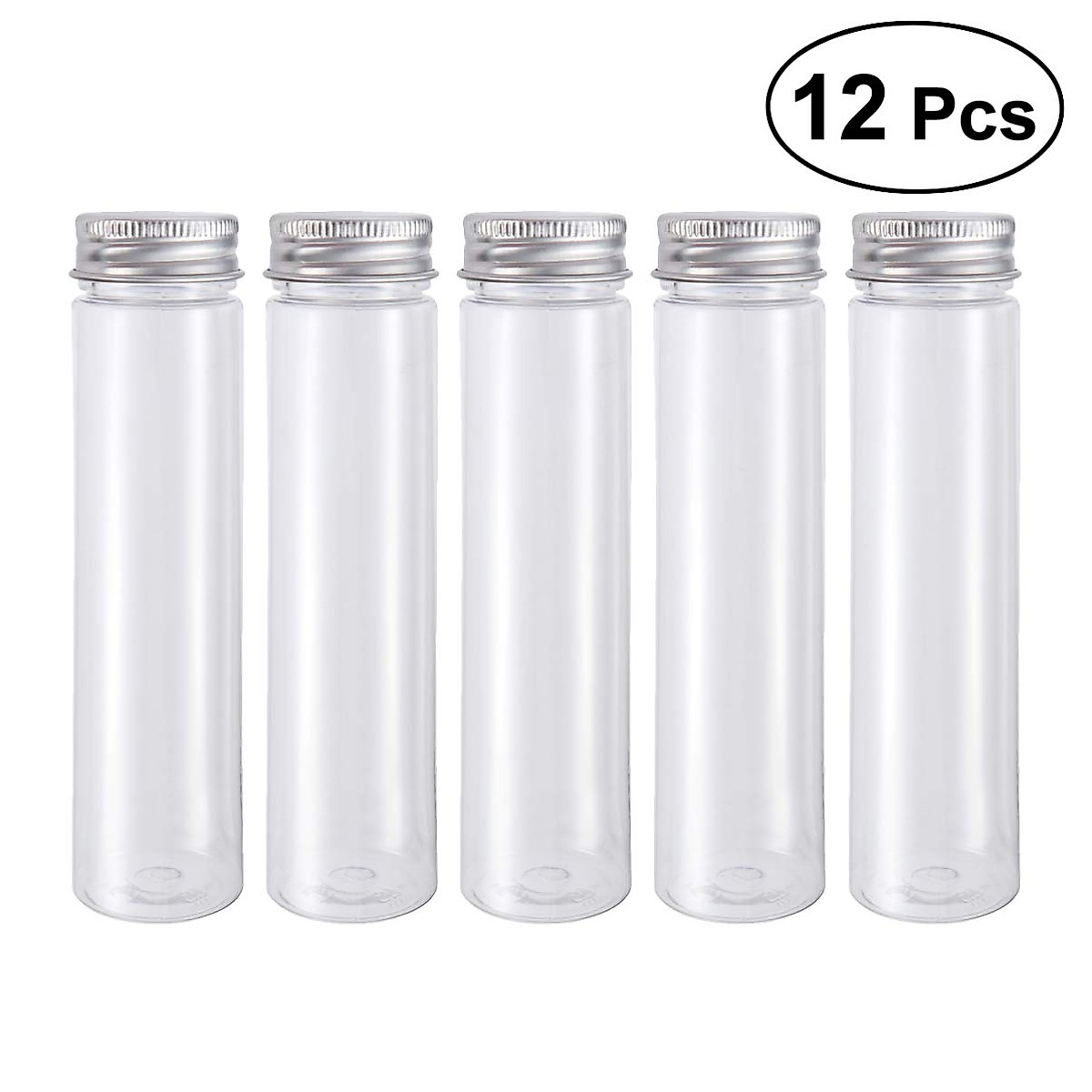 UKCOCO 12 PCS Flat-Bottomed Plastic Clear Test Tubes with Screw Caps Candy Cosmetic Travel Lotion Containers 110ml