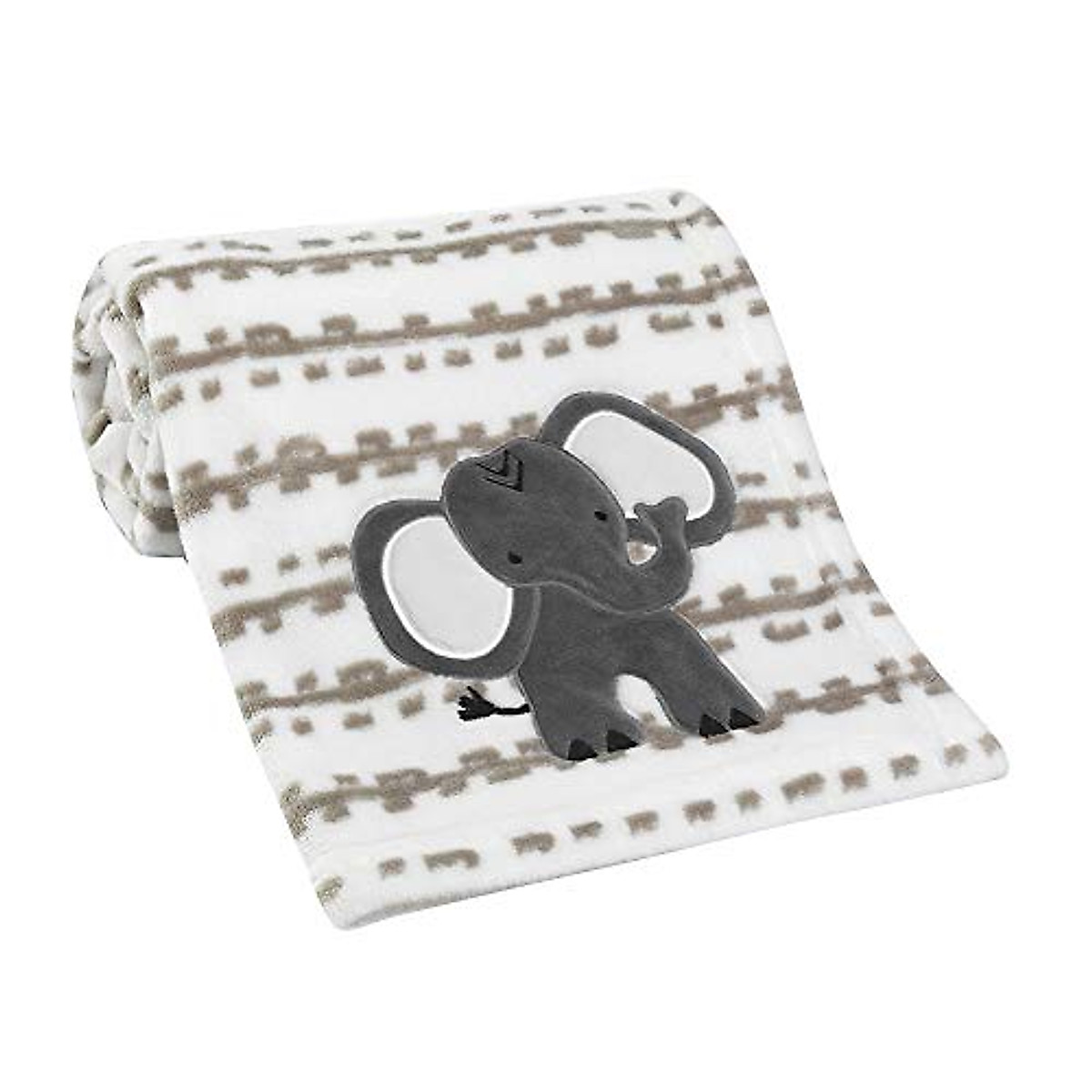 Lambs & Ivy Jungle Safari White/Tan Plush Minky Elephant Nursery Baby Blanket