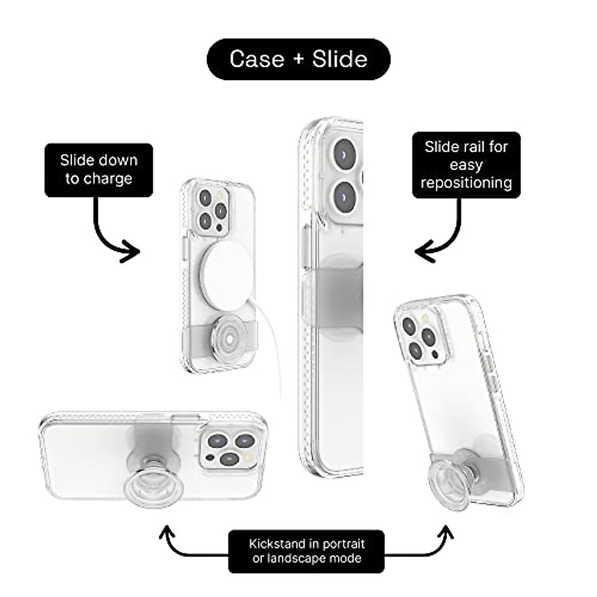 PopSockets: iPhone 13 Pro Case with Phone Grip and Slide, Phone Case for iPhone 13 Pro - Clear