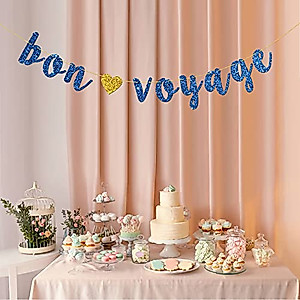 INNNORU Bon Voyage Banner, Moving Away, Going Away, Graduation, Retirement, Travel Theme Party Decorations, Navy Blue Glitter