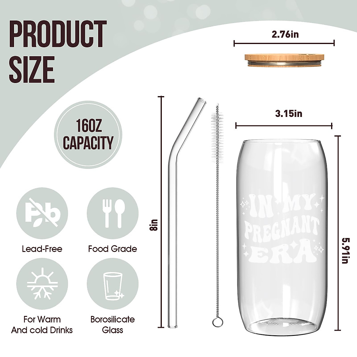 Pregnancy Gifts -Mom to Be Gift, Gifts for Pregnant Women -Pregnancy Gifts for Expecting Mom, New Mom, First Time Mom,Mom to Be -Pregnant Mom Gifts -In My Pregnant Era 16Oz Glass Cup