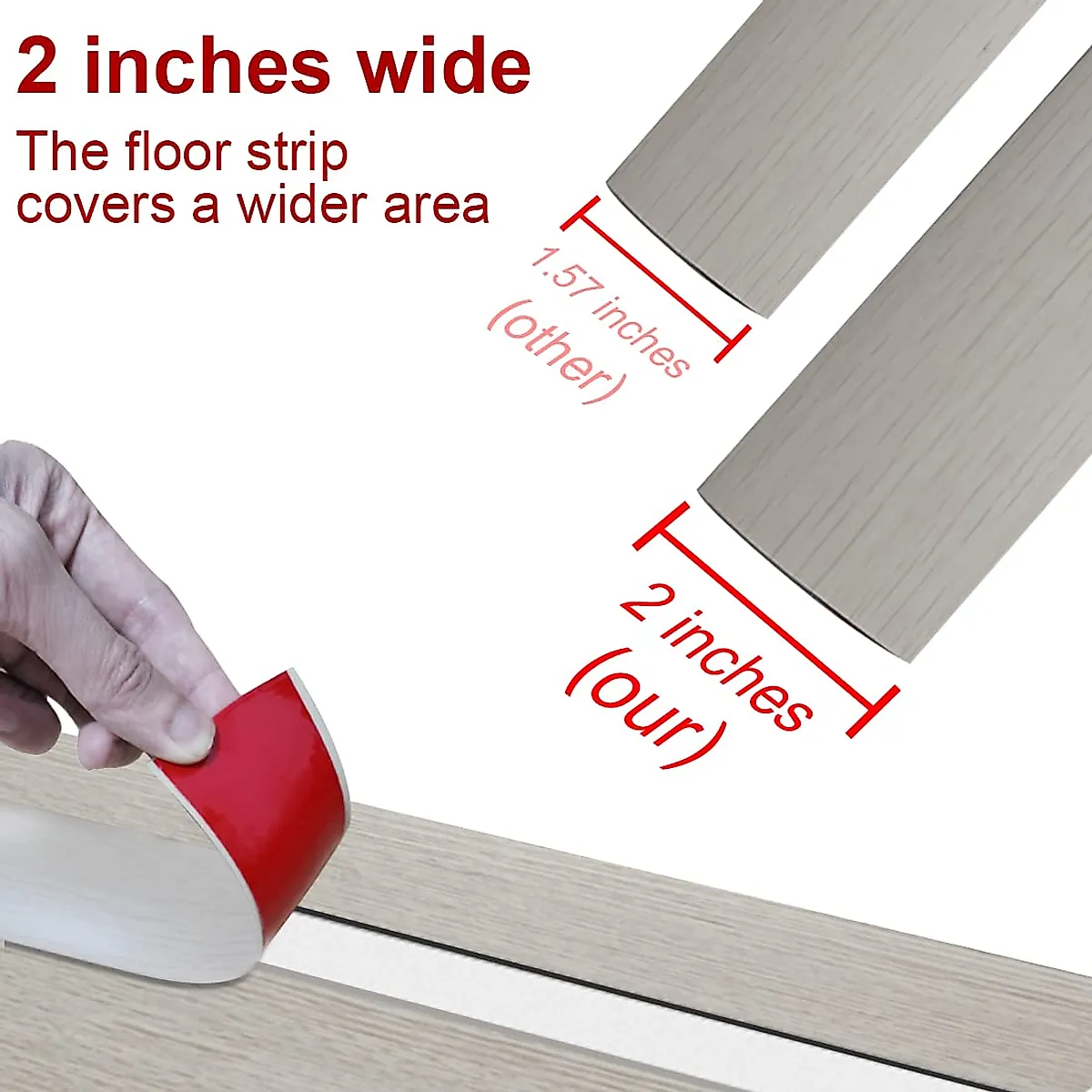 Floor Transition Strip Self Adhesive Vinyl Floor Transition Strip, Floor Flat Divider Strip for Joining Floor Gaps,Carpet Threshold Transition Wood Grain Design (2InWide,3.28Ft, Gray, 1)