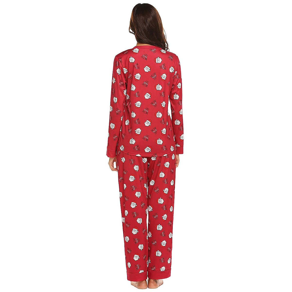 Ekouaer Christmas Pajamas Set Womens Long Sleeve Pj 2 Piece Soft Loungewear Nightwear Set Red Santa Claus XL
