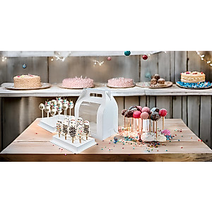 Hzzycaxli 4 Pack Portable Cake Pop Holder Boxes,Cake Pop Boxes Packaging, Cake Pop Display Stand with Clear Window,white Cakesicle boxes