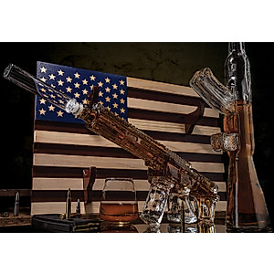 2 Gun Whiskey Decanters Set AR15 and AK47 Gun Decanter 1000ml American Flag Wall Rack by The Wine Savant - Veteran Gifts, Gun Lover Gifts, Tik Tok Gun Decanter, Military Gifts