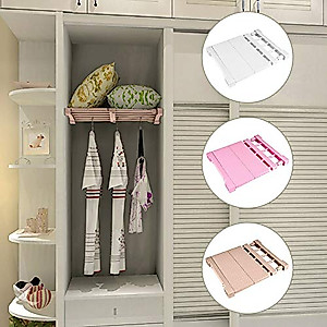Felenny Closet Tension Shelf Adjustable Closet Storage Rack Divider Kitchen Cabinet Cupboard Organizer Shelf Extendable Rack White