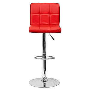 KLS14 Modern Design Barstools Hight Adjustable Seat Hydraulic 360-Degree Swivel Sturdy Steel Frame Padded Cushion Seat Dining Chair Bar Pub Stool Home Office Furniture - Set of 2 Red #1974