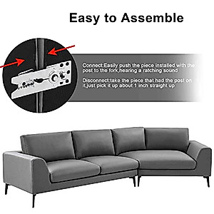 Cotoala 141inch Air Leather Sectional Sofa with Metal Legs, Huge Corner Wedge Design, Modern English Arm Couch for Living Room, Grey
