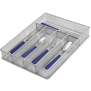 Ybm Home Silver Mesh Cutlery Holder In-drawer Utensil Flatware Organizer/tray size 12-1/2 By 9-1/4 By 2 Inches (5-compartment)