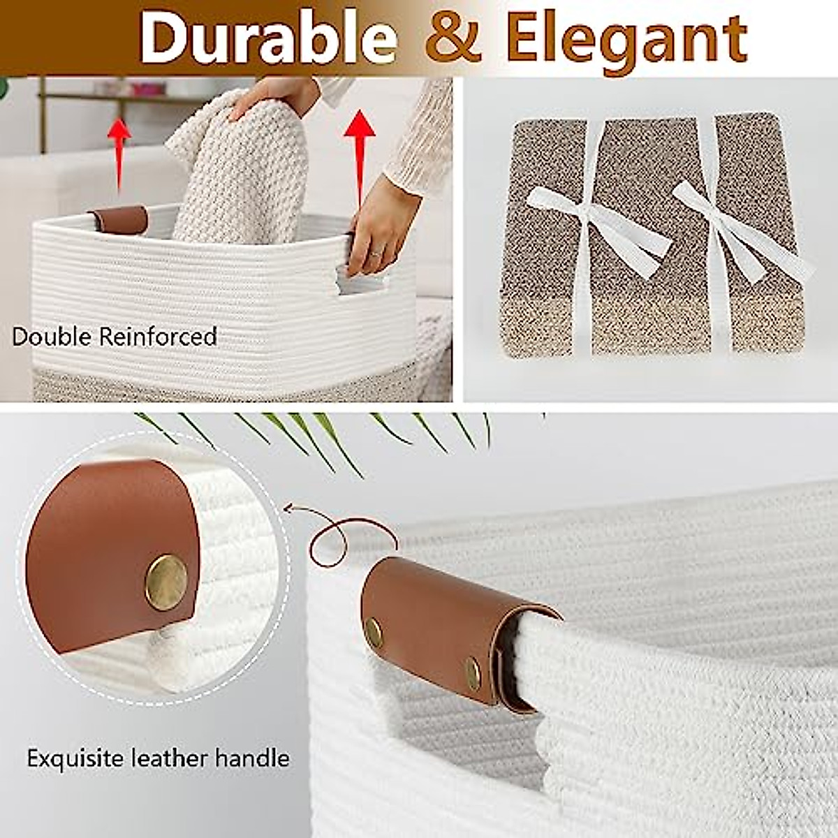 SIXDOVE Laundry Hamper 90L Extra Large Laundry Basket, Tall Woven Blanket Basket, Cotton Woven Storage Basket Hamper with Handles for Living Room, Collapsible Large Basket for Toys, Pillows, Blankets, Clothes-Gradient Yellow