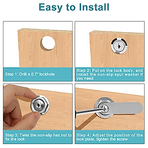 Pertinel Cam Locks Cabinet Locks Keyed Alike, 1-3/8'' (Length) Cylinder Fits on 1-1/8'' Max Panel Thickness, Secure Files Drawers RV Storage Locks Replacement Set, Zinc Alloy (1-3/8 Inch 2Pcs)