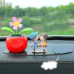 Bela Criacao Solar Dancing Sunflower,Solar Powered Dancing Toys Bobblehead Solar Dancing Flowers Kiss Lover Doll Dashboard Decoration Car Interior Decor Desktop Ornament