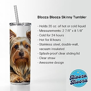 Silky Terrier Dog Photo Skinny Tumbler 20oz with Straw Insulated Water Bottle Gift