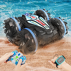Xynzzeu Amphibious Remote Control Car, 4WD All Terrain Gesture RC Cars for Boys 6-12 Years Old, Waterproof Remote Control Boat for Pool, 360°Rotate Remote Car, Super Power RC Stunt Car Gifts for Boys