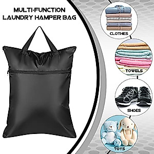 2 Pcs Travel Laundry Bag with Handle Dirty Clothes Bag for Traveling Hanging Laundry Hamper with Two Zippered Pockets Washable Reusable for Sports Gym Home Travel College Dorm (Black)