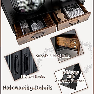 LOKO Buffet Cabinet with Storage, Kitchen Sideboard Cabinet with Tempered Glass Doors and Drawers, Industrial Style Cupboard Credenza Storage Cabinet, 31.5 x 16 x 39.5 inches