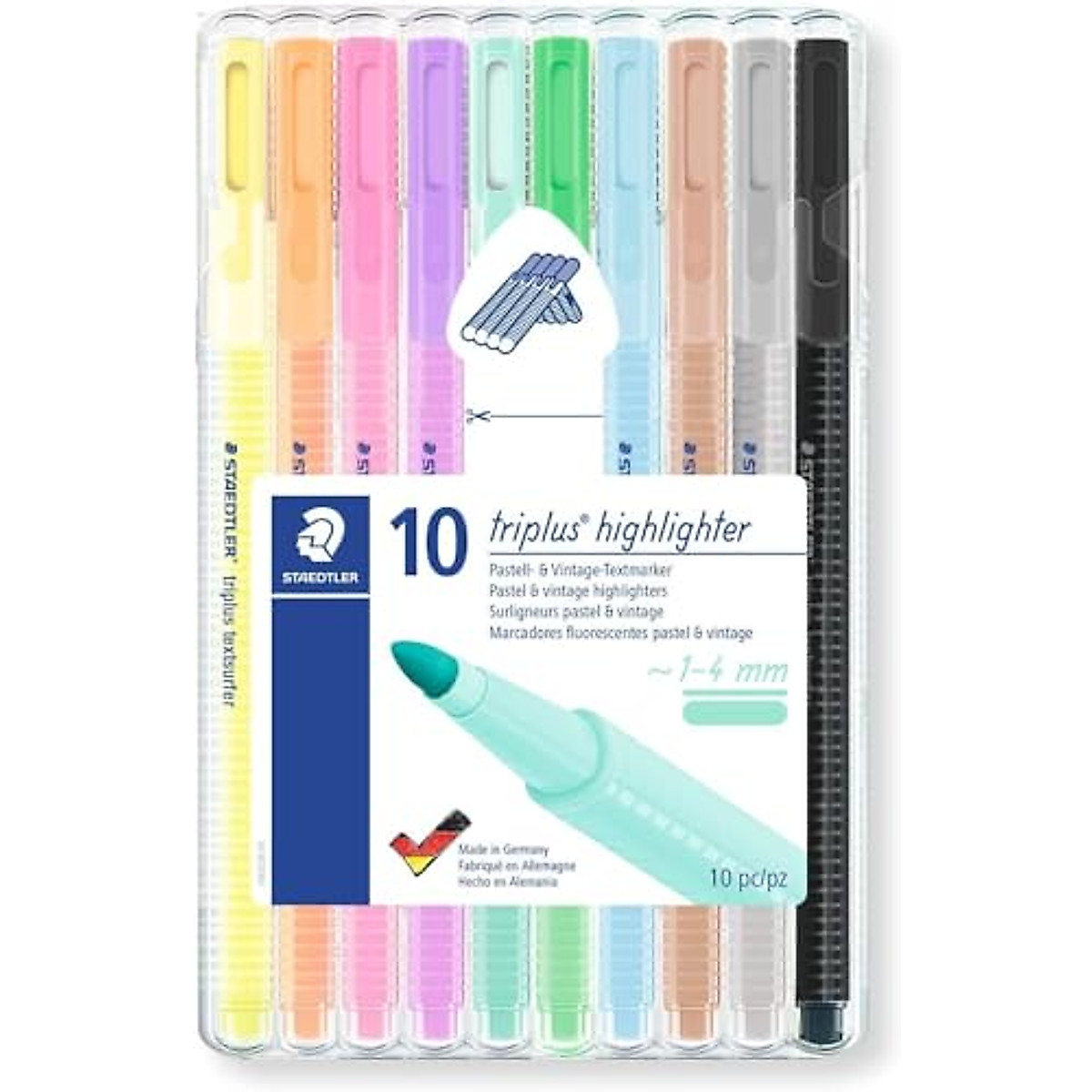 STAEDTLER 362 CSB10 Triplus Textsurfer Highlighter, 1-4mm Line Width - Assorted Pastel Colours (Pack of 10)