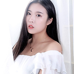 TEMICO Rose Gold Plated Stainless Steel Black Crystal Cubic Zirconia Star Moon Crescent Pendant Necklace for Women