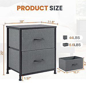 Sweetcrispy Nightstand Set of 2 with 2 Storage Drawers, 20" Height Small Bed Side Furniture End Table, Wooden Top Fabric Cabinet Kids Mini Dresser for Bedroom, Closet, Entryway, College Dorm