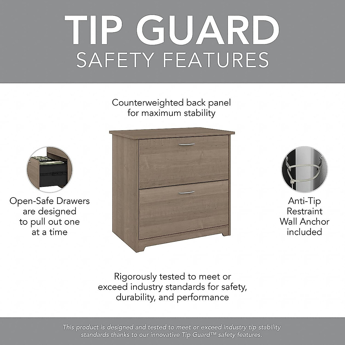 Bush WC31280 Cabot 2-Drawer Lateral File Cabinet, Letter/Legal, Ash Gray, 31-Inch