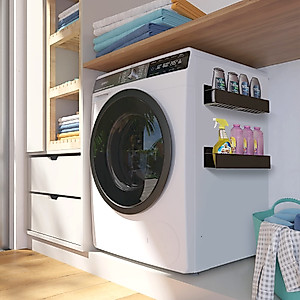 Hamilton Max 2 Pack Magnetic Shelves for Washing Machine, Magnetic Spice Rack Organizer for Refrigerator, Holds 12 pounds each, Black Steel, Premium Kitchen Organization and Storage