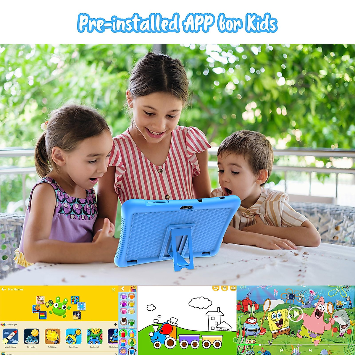 MOOKIA Kids Tablet 10 inch Android 13 Tablet for Kids 3-12 Quad Core 3+32GB Dual Camera GMS Certified WiFi Tablet Parental Control with Drop-Proof Case