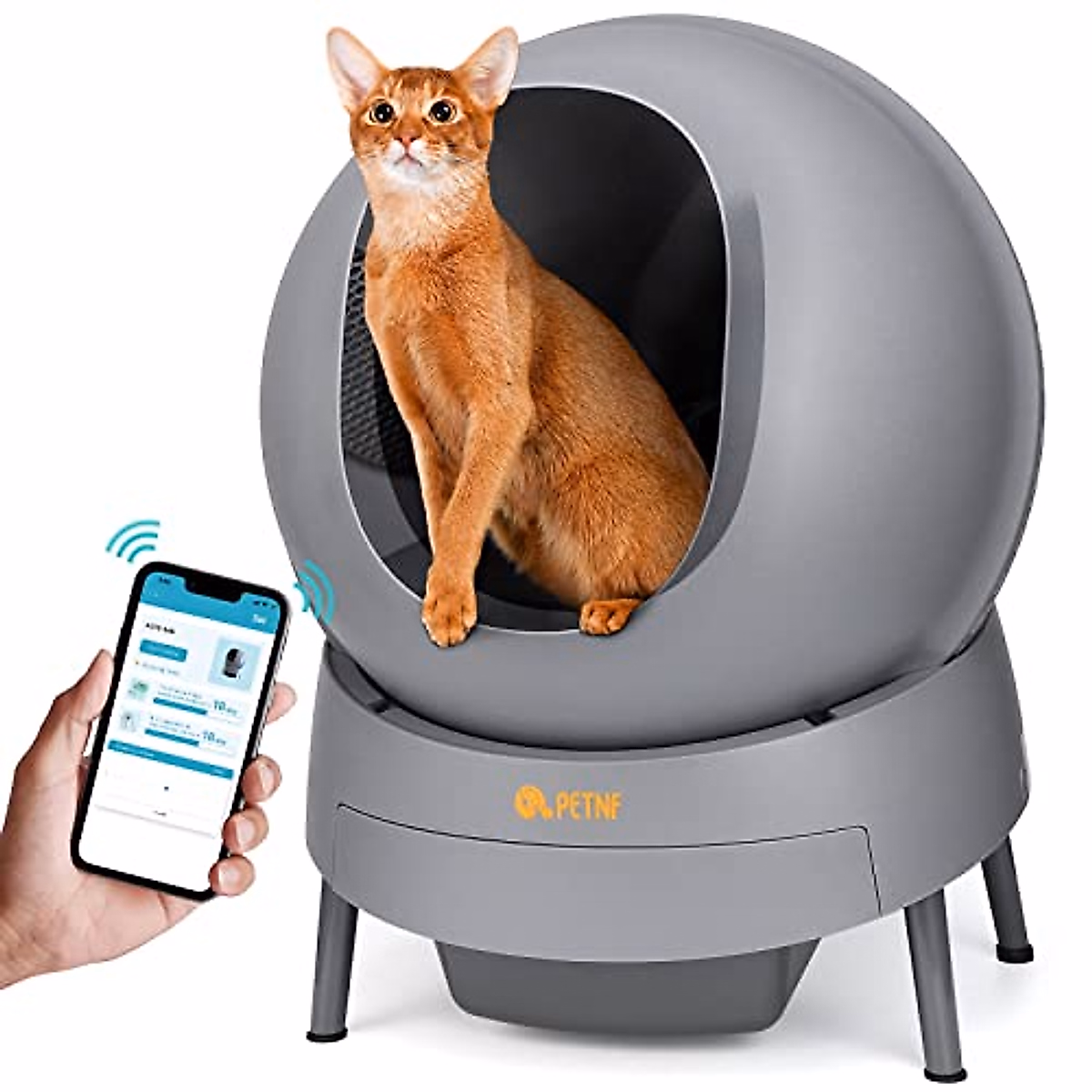 PETNF Self Cleaning Cat Litter Box with App,No More Scooping Automatic Cat Litter Box with Infra-Red Sensor System,Excellent Odor Removal,Ultra-Quiet Electric Kitty Litter Boxes for Multi-Cats