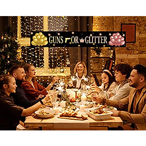 Joyiou Guns Or Glitter Decorations Banner Porch Sign, Large Baby Shower Party Sign Supplies, Gender Reveal Photo Booth Props Backdrop (9.8x1.6ft)
