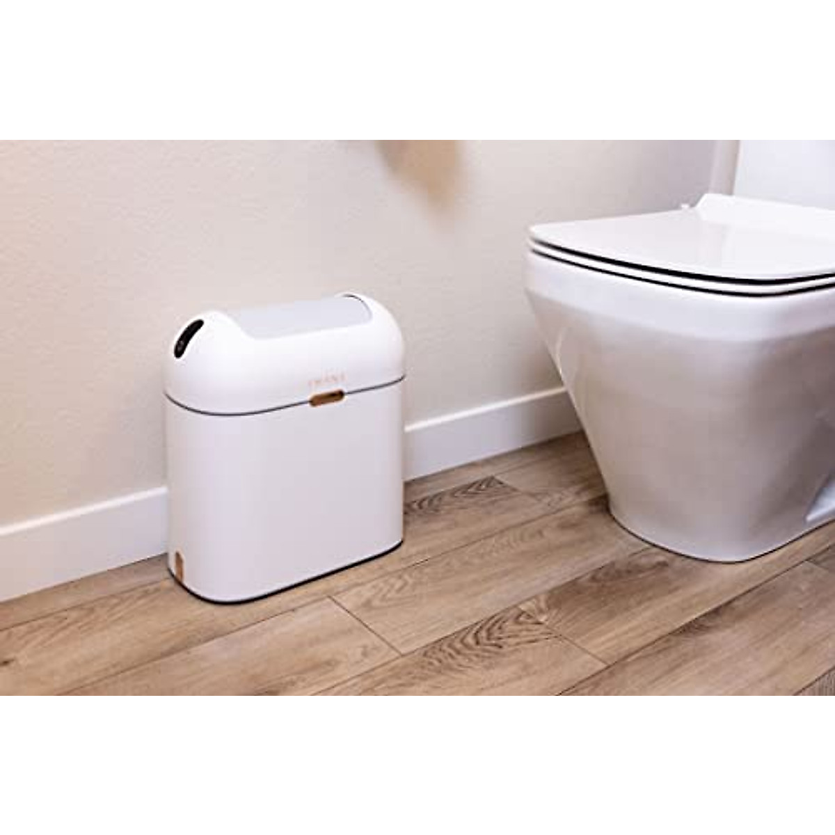 EMANE Motion Sensor Butterfly Lid Trash bin White Water Proof Golden Button for Office use, Kitchen, Bathroom Touchless Trash can