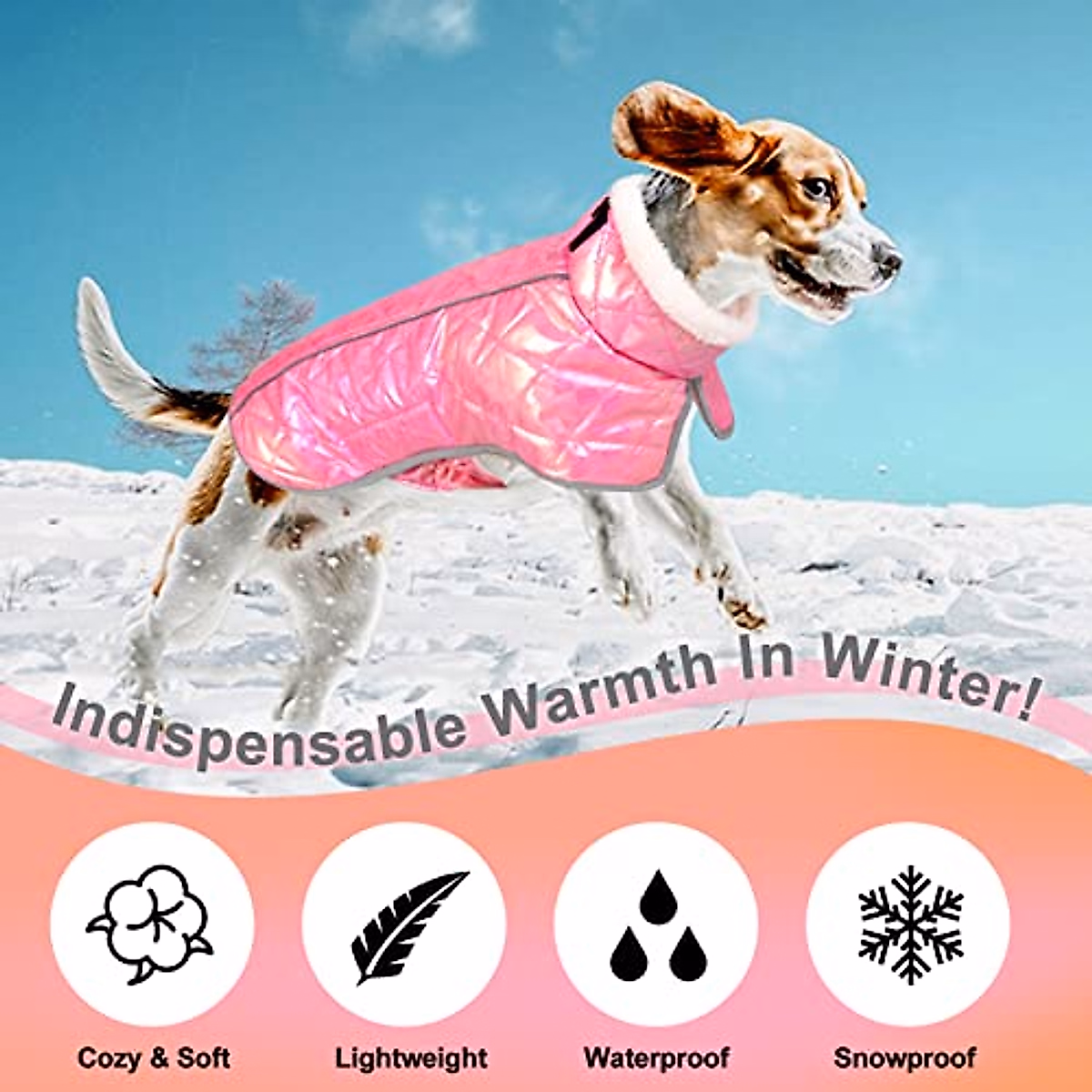SUNFURA Warm Dog Coat, Waterproof Dog Winter Jacket for Small Medium Large Dogs, Turtleneck Dog Snow Jacket Reflective Dog Coats with Harness, Padded Dog Snowsuit for Cold Weather, Pink M