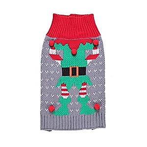Ornaous Cute Dog Cat Ugly Christmas Sweater, Pet Xmas Elf Knitted Sweater Warm Clothes for Holiday （XXL Size）