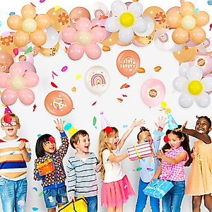 Hiboom 72 Pcs Groovy Retro Hippie Balloons Boho Daisy Party Balloons 12 Inch Rainbow Daisy Flower Butterfly Peace Sign Latex Balloons for Kids Girls Two Groovy Birthday Party Decoration Supply (Boho)