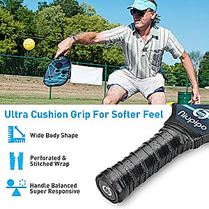 niupipo Pickleball Paddle, Composite Pickleball Racket Polypropylene Honeycomb Core Fiberglass Face Ultra Cushion 4.8In Grip 7.62oz with Pickleball Paddles Cover, USAPA Pickleball Paddle, Blue Paddle
