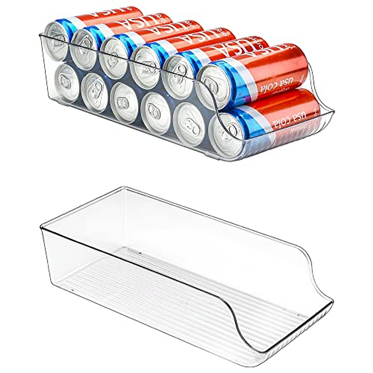 Puricon 2 Pack Skinny Can Drink Dispenser Organizer for Refrigerator, Clear Plastic Tall Skinny Soda Pop Cans Holder Container Storage Bin for Fridge Freezer Pantry Cabinet Kitchen -for Skinny Can