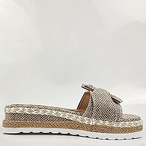 wodceeke Sandals For Women Comfort Yoga Mat Sole Wide Slippers Summer Middle Heels Open Toe Flip Flop Shoes (Khaki, 43)