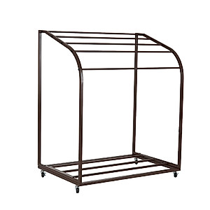 Flarhetoric Pool Towel Rack, Outdoor PVC Trapedozal Pool Storage Rack with 5 Towel Bars, Pool Float Storage with Wheels, Pool Towel Holder, Stores Floats and Paddles, Swimming Rings, Brown