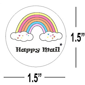Rainbow Happy Mail Stickers 1.5 Inch Mailing Sticker - 500 Pcs Thank You Labels for Small Shops , Shipping Package Lables Decorative Flower Boutiquets Envelope Sealings