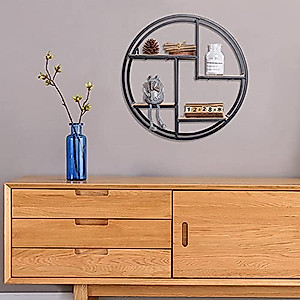 Brown Wooden Round Small, 4 Tier Hanging Floating Display Shelves for Bedroom Living Room Office