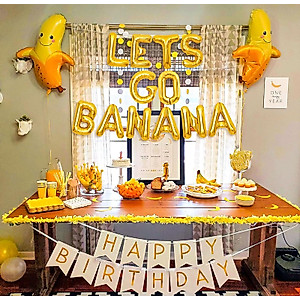 5PCS 28inch Banana Foil Balloons Fruit Banana Mylar Balloons for Baby Shower Banana Themed Party Birthday Decoration Supplies