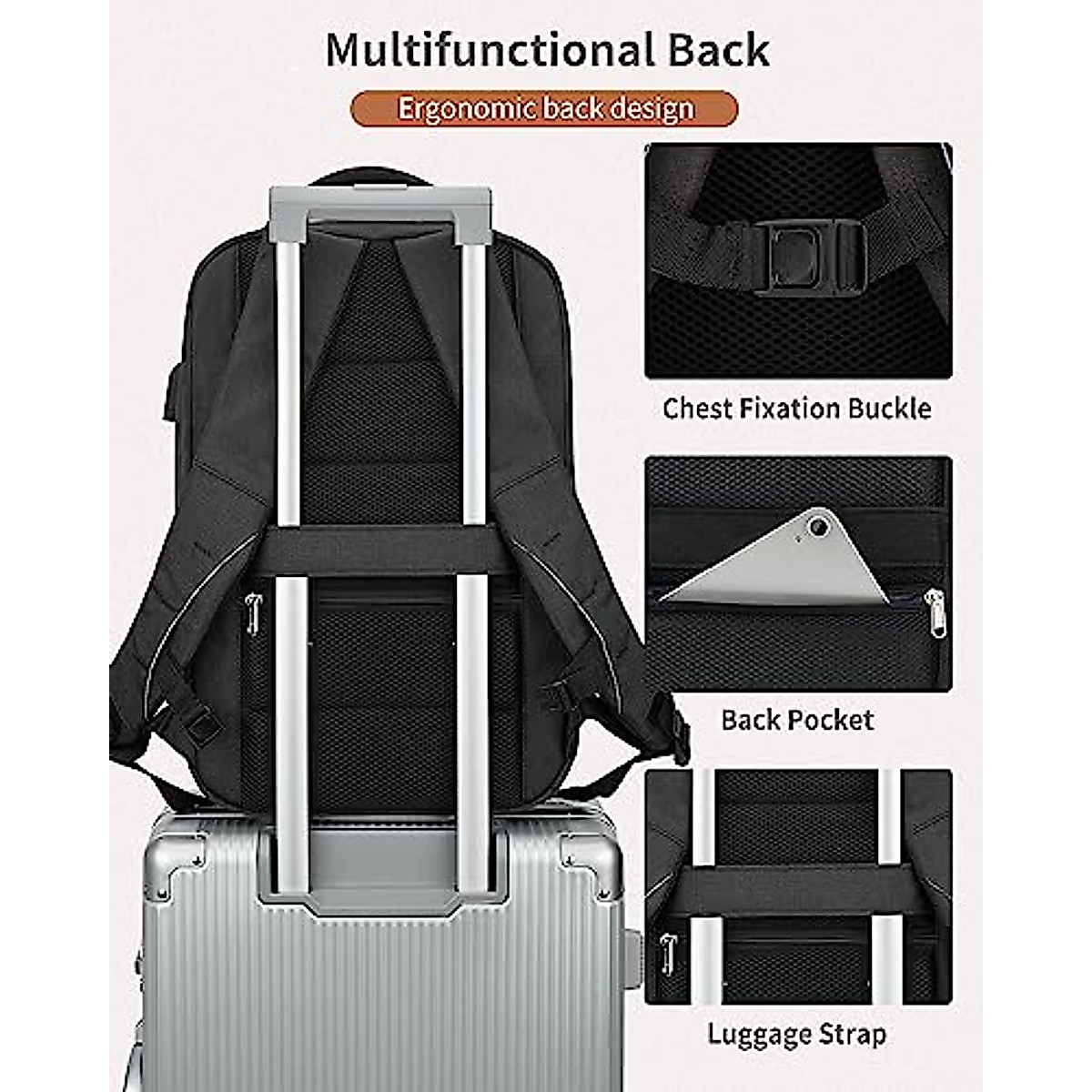 Black Laptop Travel Backpack For Women Men Airline Approved Carry On Bags For Airplanes Underseat Luggage Backpack For Traveling On Airplane Personal Item Travel Bag For Airlines Travel Essentials