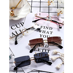 Frienda 4 Pairs Rimless Rectangle Sunglasses Frameless Square Glasses Vintage Transparent Eyewear for Women Men (Fresh Colors,Metal Frame)