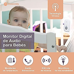 Motorola MBP24 Audio Baby Monitor with Room Temperature Display, High Sensitivity Microphone and Two-Way Talk, White