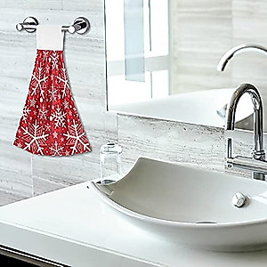 FFYHO Winter Snowflakes Hanging Kitchen Towel with Loop 2 Pack Christmas Red Hand Towels Soft Microfiber Coral Velvet Tie Towel Decor for Bathroom Oven Absorbent Washcloth