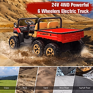 Nitoess 2 Seater 24V Kid Dump Truck with Remote Control Electric Utility Vehicles UTV 2WD/4WD Battery Powered 6 Wheeler,Ride on Car Kids Ride On Dump Truck,EVA Tire,Red