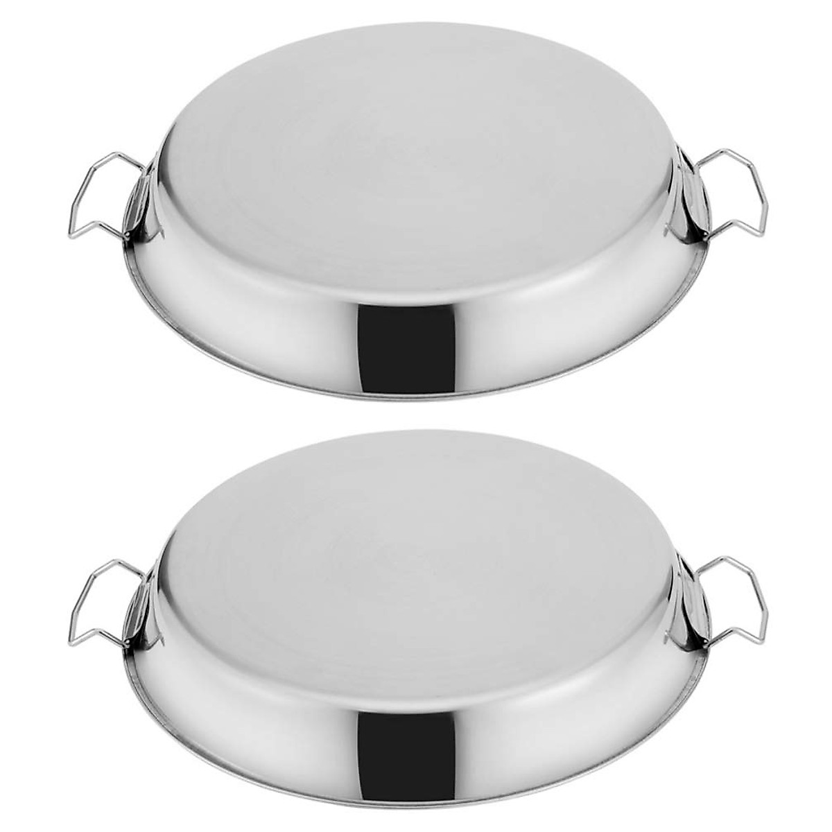 Hemoton 4pcs Stainless Steel Everyday Pan Cold Noodle Plate Chef Stir Fry Pan Steamer Pot Saucepot Casserole Pot Tray Dish with Handles for Home Kitchen Food Serving