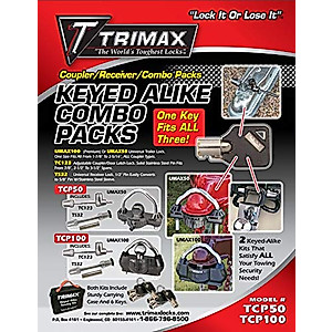Trimax TCP50 Trailer Lock Combo Pack (Keyed Alike), Black