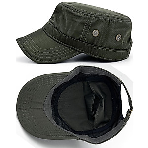 REDSHARKS womens Hidden Pocket Cadet Army Quick Dry Military Style Flat Top Baseball Dad Sun Cap, Green, X-Large