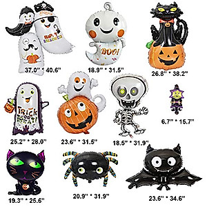 19 Pcs Halloween Foil Balloons Aluminum Mylar Helium Balloons Black Cat Ghost Spider Pumpkin Bat Zombie Skeleton Owl Balloon for Birthday Carnival Festival Holiday Party Decorations Supplies Favors