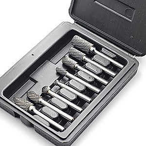 YUFUTOL Carbide Burr Set with 1/4''(6.35mm) Shank 8pcs Double Cut Solid Carbide Rotary Burr Set for Die Grinder Drill, Metal Wood Carving, Engraving,Polishing,Drilling
