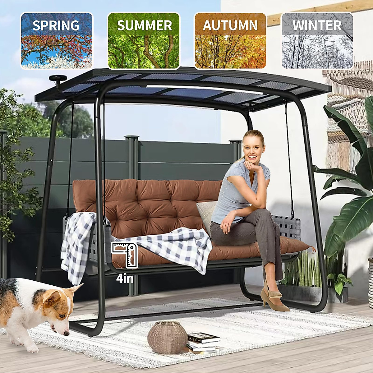 MZZDJJQ Porch Swing Cushions, Swing Cushions for Outdoor Furniture with 8 Ties, Thickened Swing Cushion 2-3 Seats with Backrest, Suitable for Porch, Patio, Garden (Red, 60 x 40)